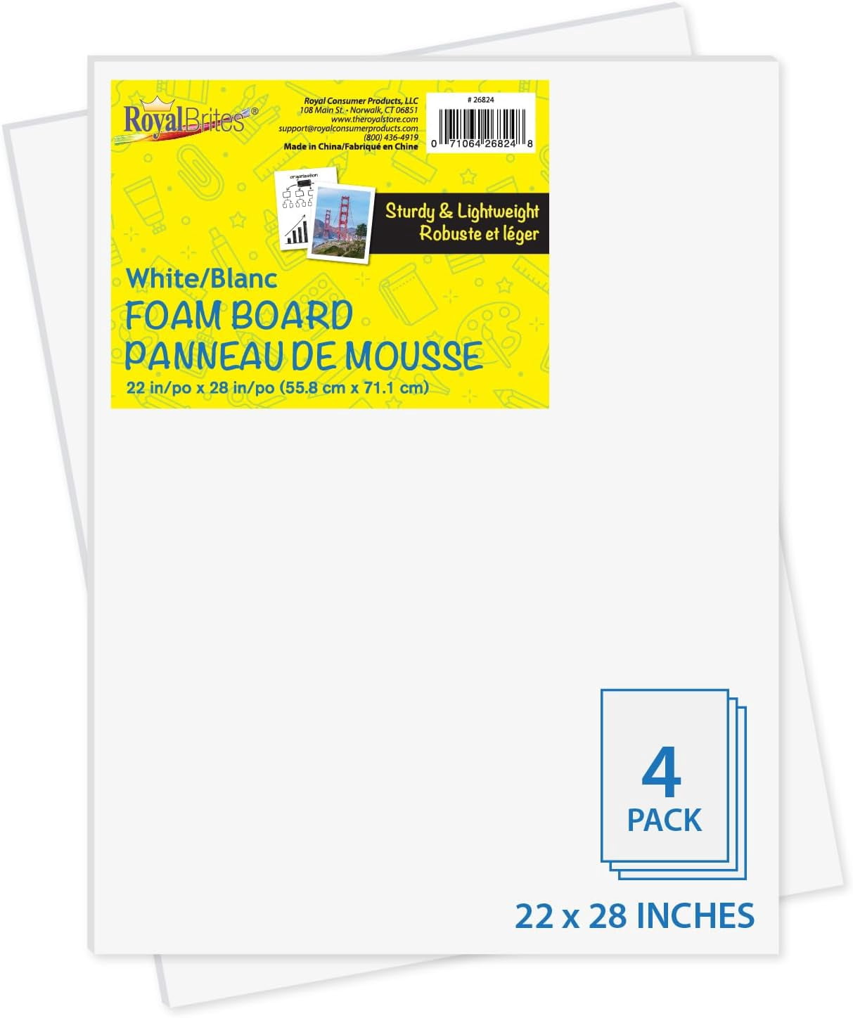 Royal Brites Premium White Foam Board 22” x 28”, Sturdy & Lightweight 3 ...