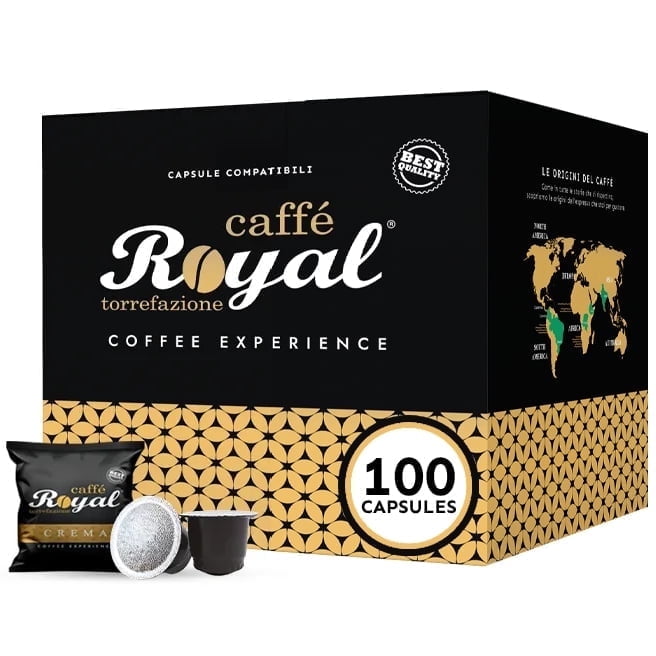 Royal Caffé Italian Coffee Pods, Crema Blend Medium Dark Roast, Arabica & Robusta Beans, for ...