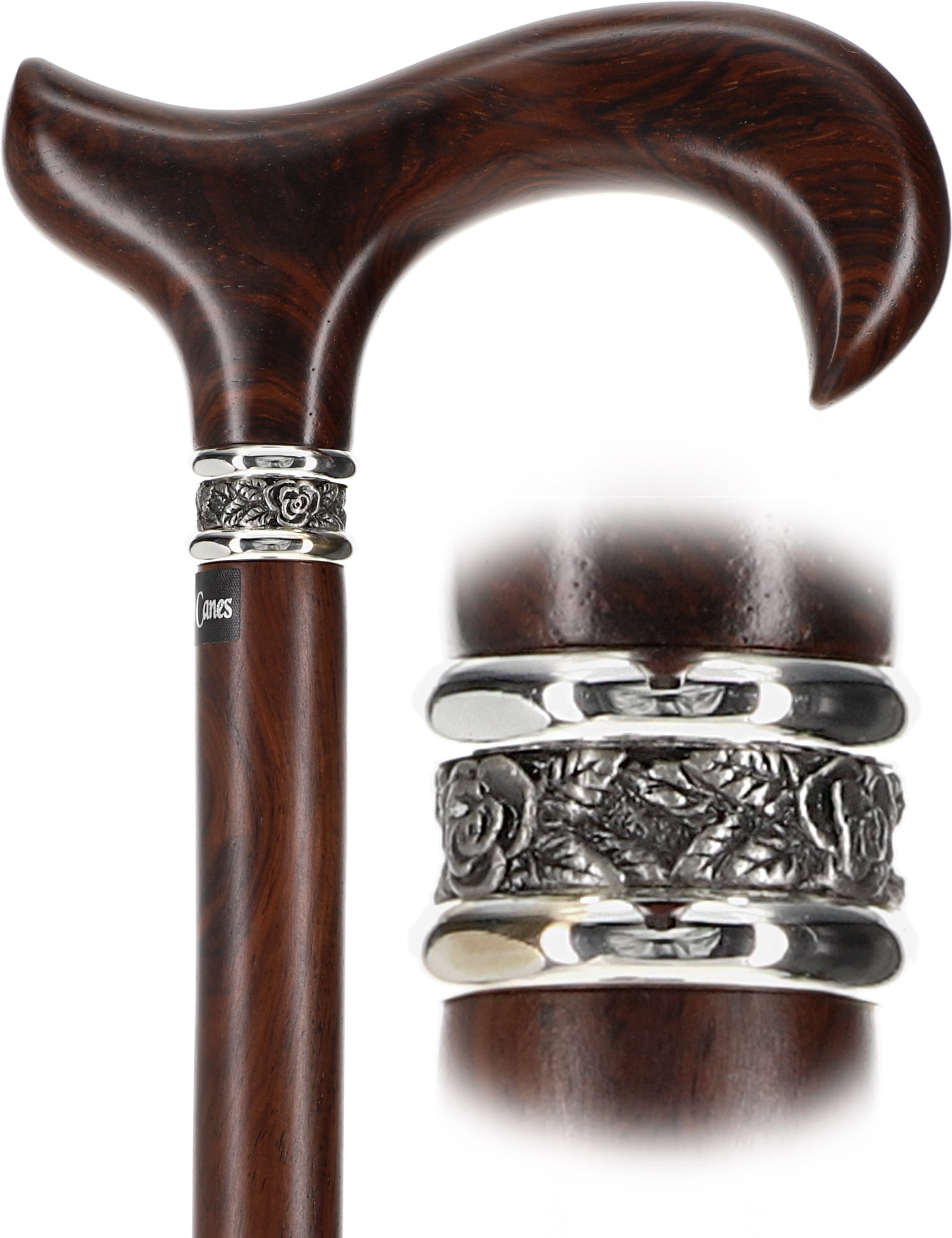 Royal Canes Exotic Cocobolo Wood Derby Walking Cane w/Pewter Rose ...