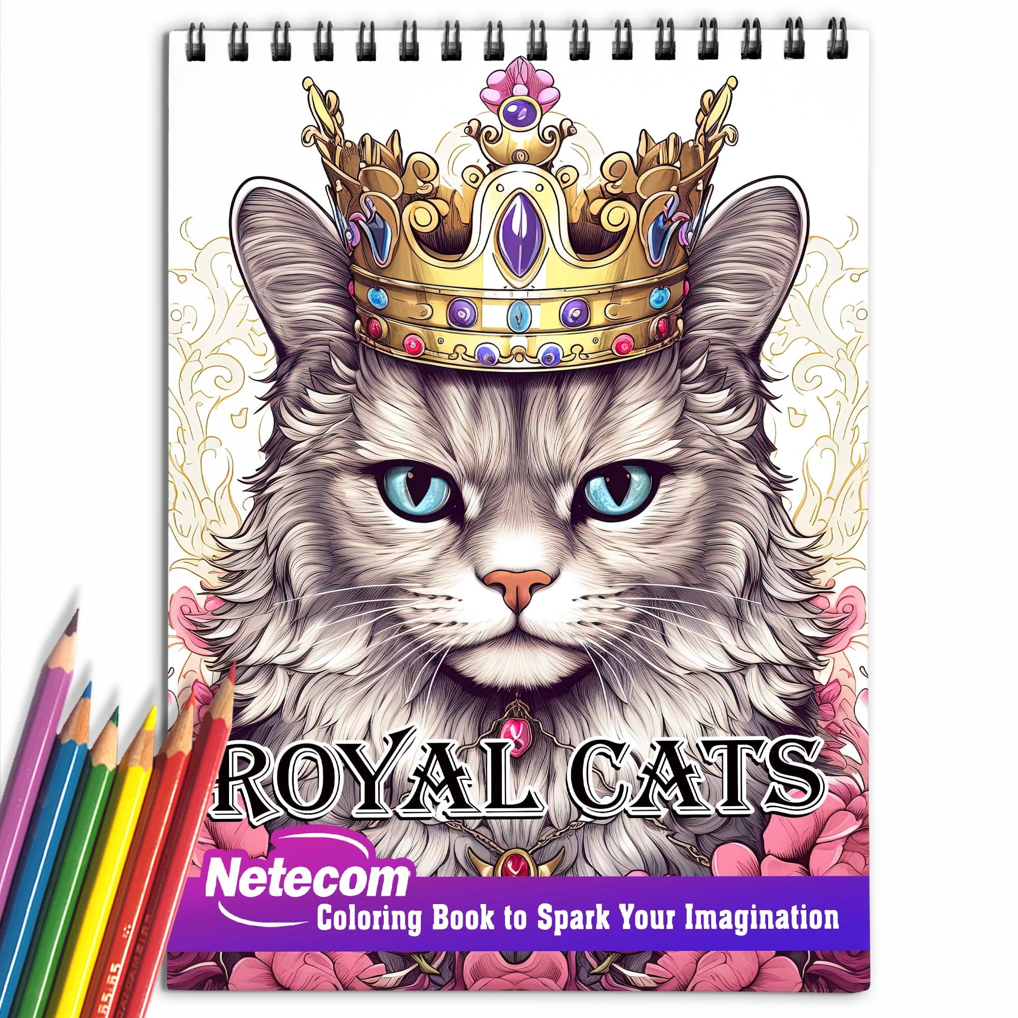 Royal Cats Spiral Bound Coloring Book, Get Inspired with 30 Pages of Coloring Joy, Featuring ...