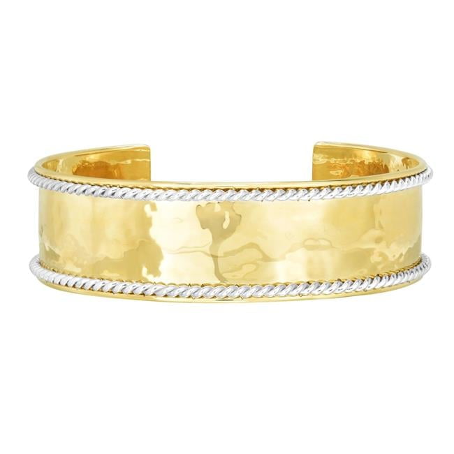 Royal Chain TBG8396 14K Two Tone Gold Hammered Italian Cable Bangle ...