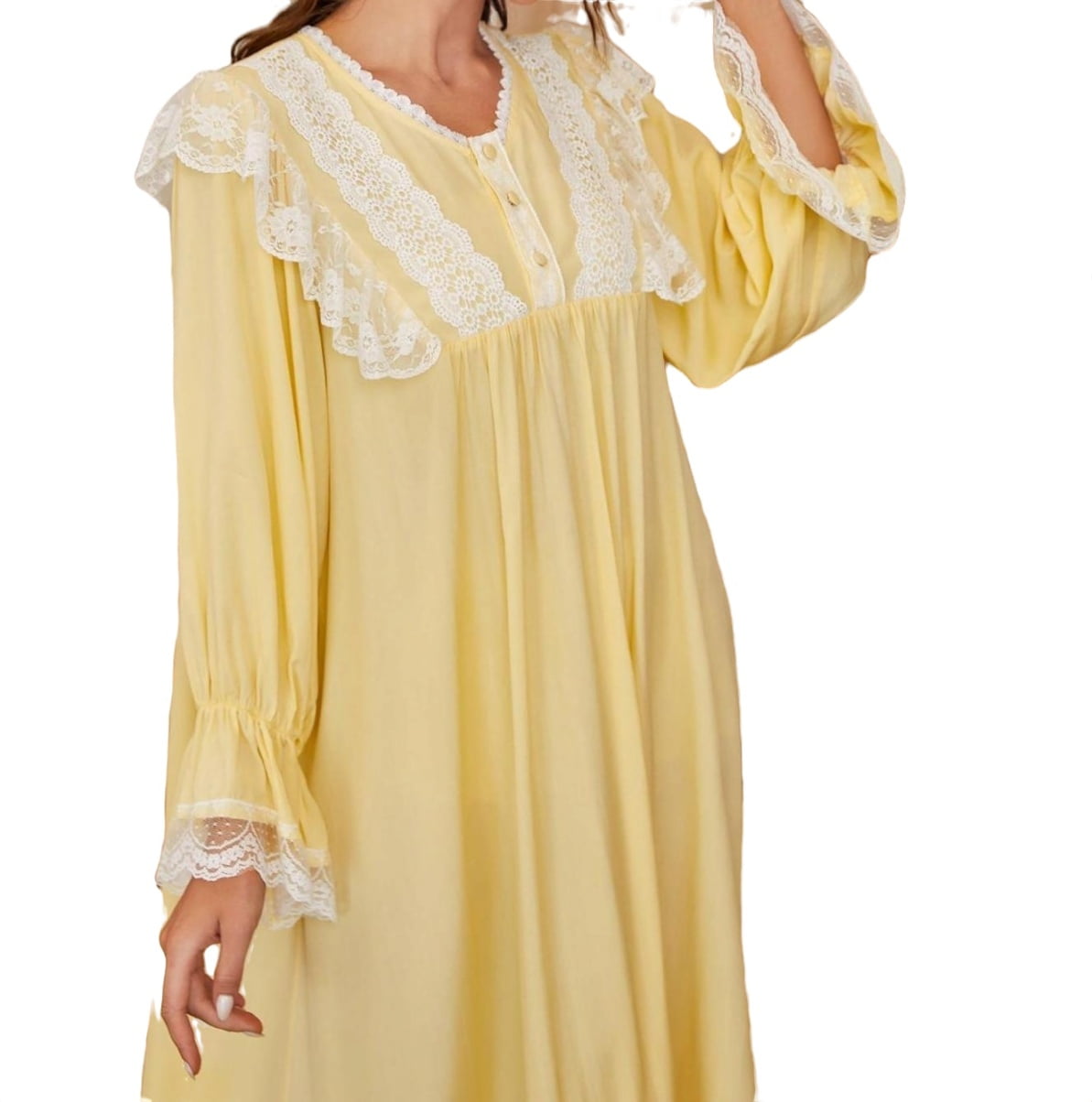Royal Colorblock Contrast Lace Nightgowns V neck Sleepwear Yellow Women ...