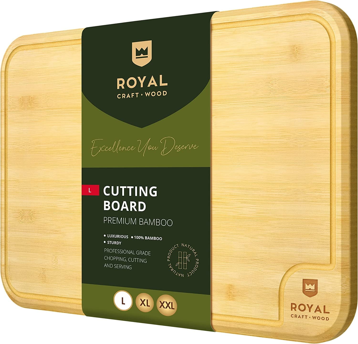 Royal Craft Wood Bamboo Board- Multipurpose Butcher Block with Juice Groove, Handles - Walmart.com