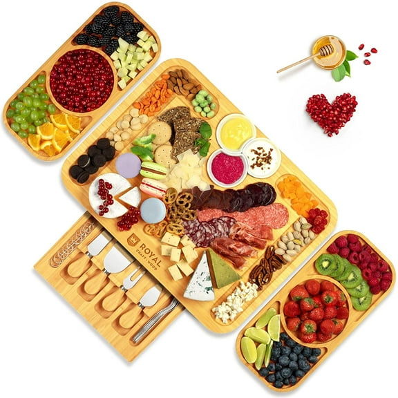 Wood Cutting Board and Double Steak Tray with Handle for Cheese Serving ...