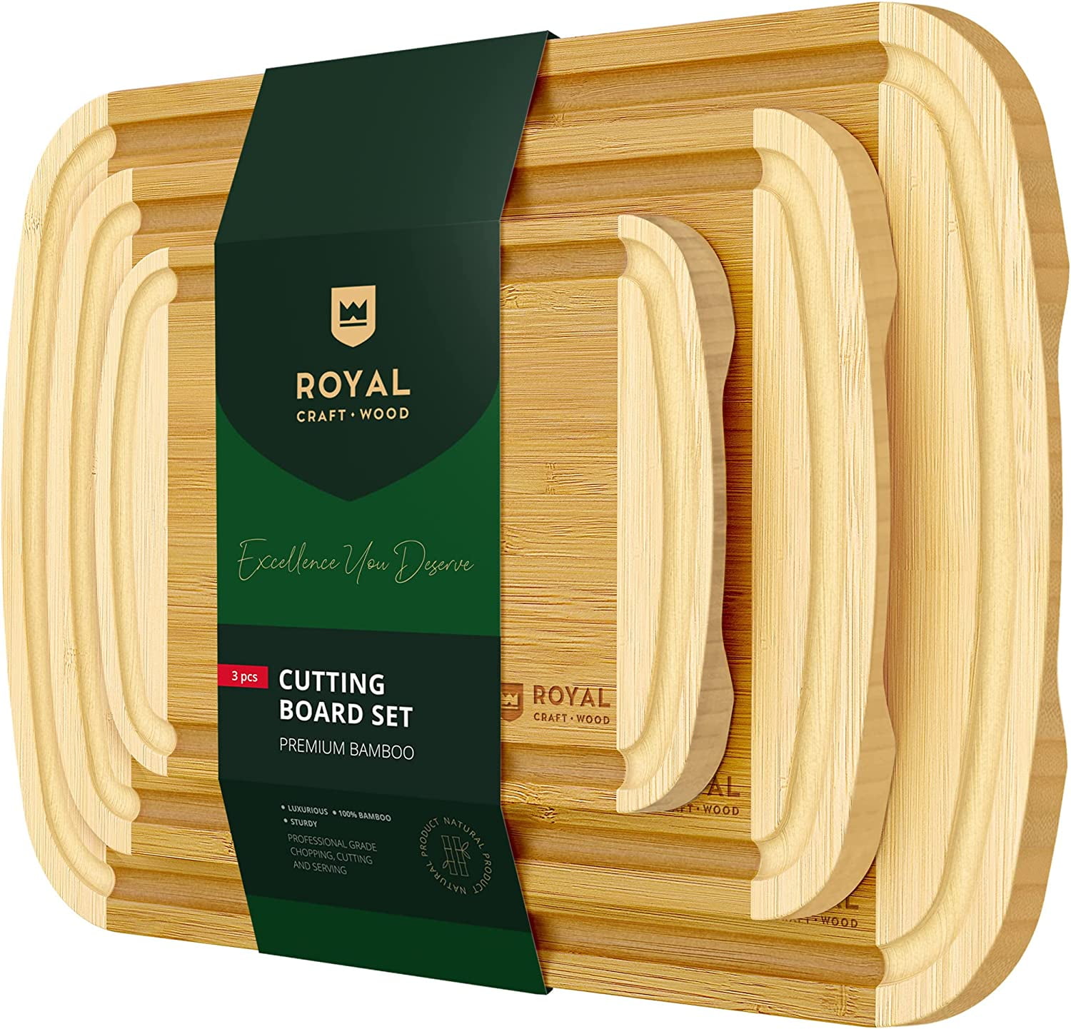Free Shipping! Royal Craft Wood Bamboo Cutting Board Set of 3, Thick ...