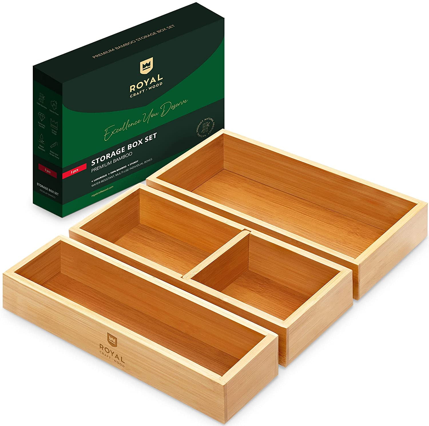 Royal Craft Wood Universal Bamboo Wood Box Set for Kitchen Cabinet ...