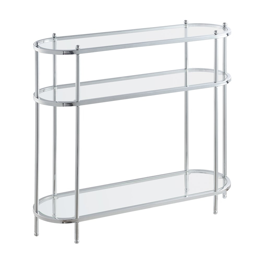 Royal Crest Three-Tier Clear Glass Oval Entryway Hall Table in Chrome ...