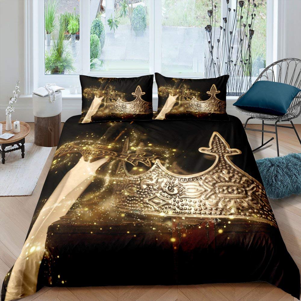 Royal Crown Bedding Set Red Pillow Comforter Cover 3D Gold Crown Duvet ...