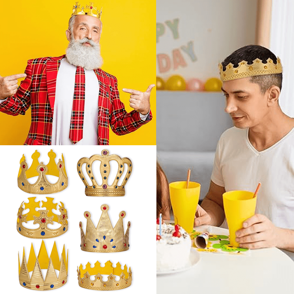 Royal Crown Collection 6-Piece, Gold Glitter Foam Crowns with Gemstones for Theme Parties and ...