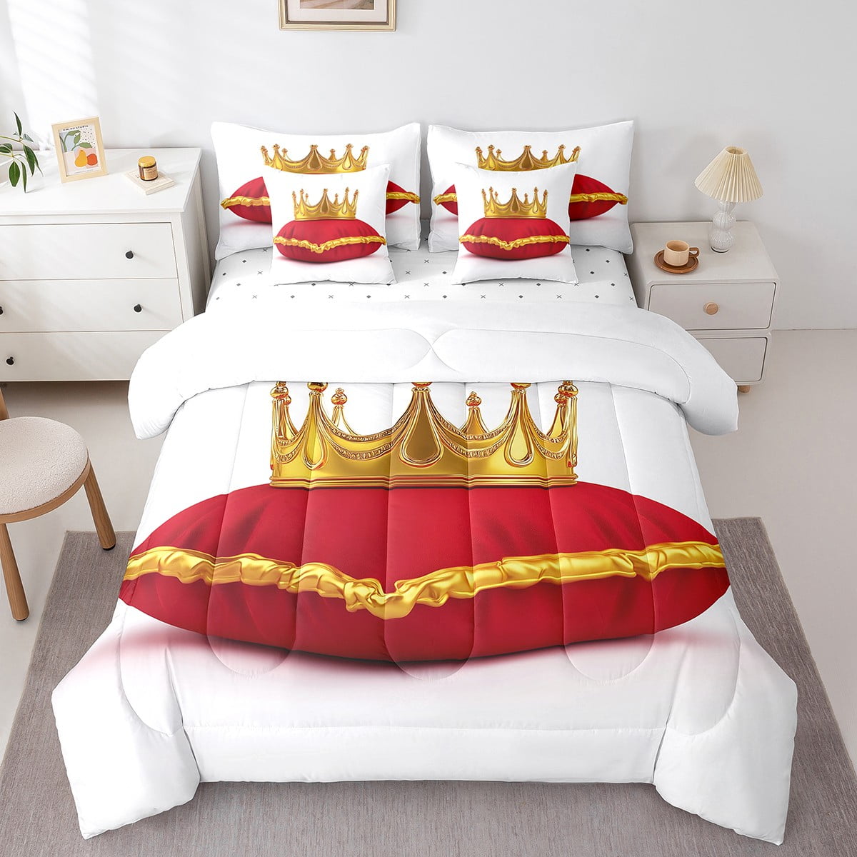 Royal Crown Comforter Set 7 Piece Bed in a Bag Twin,Red Pillow Bedding ...