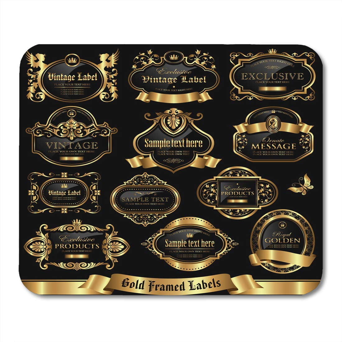 Royal Crown Gold Framed Labels 10 Vintage Badge Mousepad Mouse Pad ...