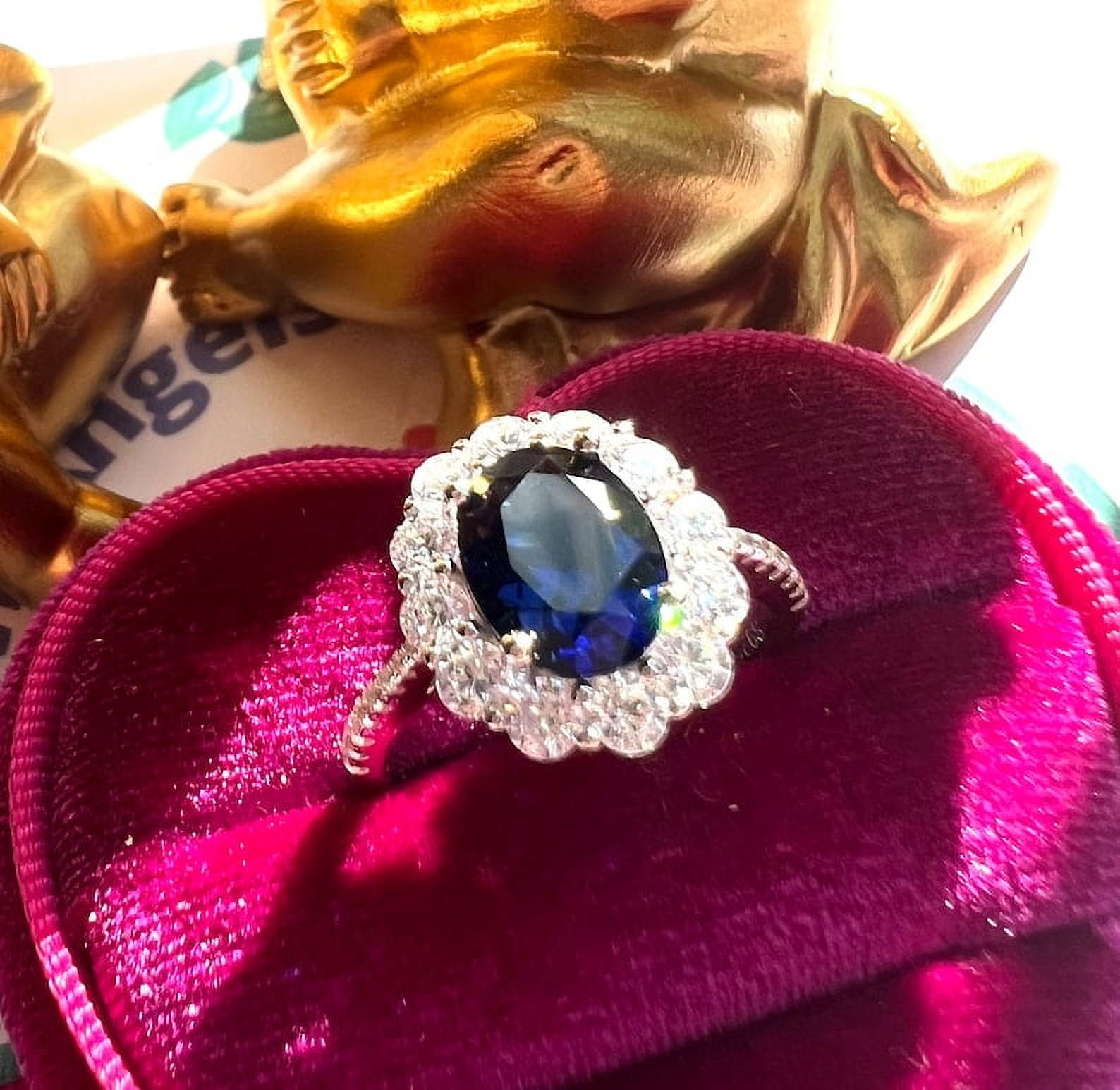 Royal Deep Blue Sapphire Halo Ring, Sapphire Blue Halo Ring, Natural ...