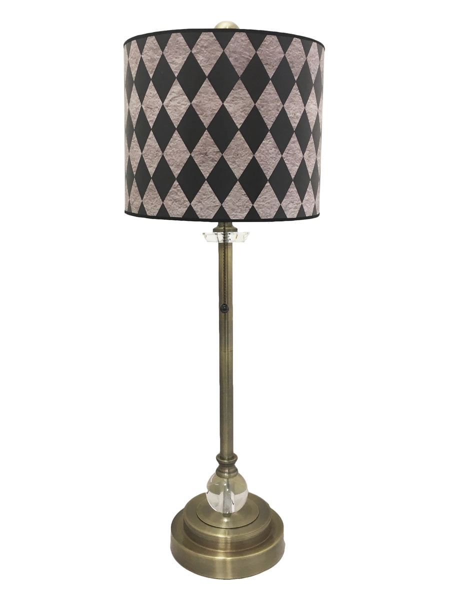 Royal Designs Antique Brass Lamp with Black Diamond on Grey Lamp Shade ...