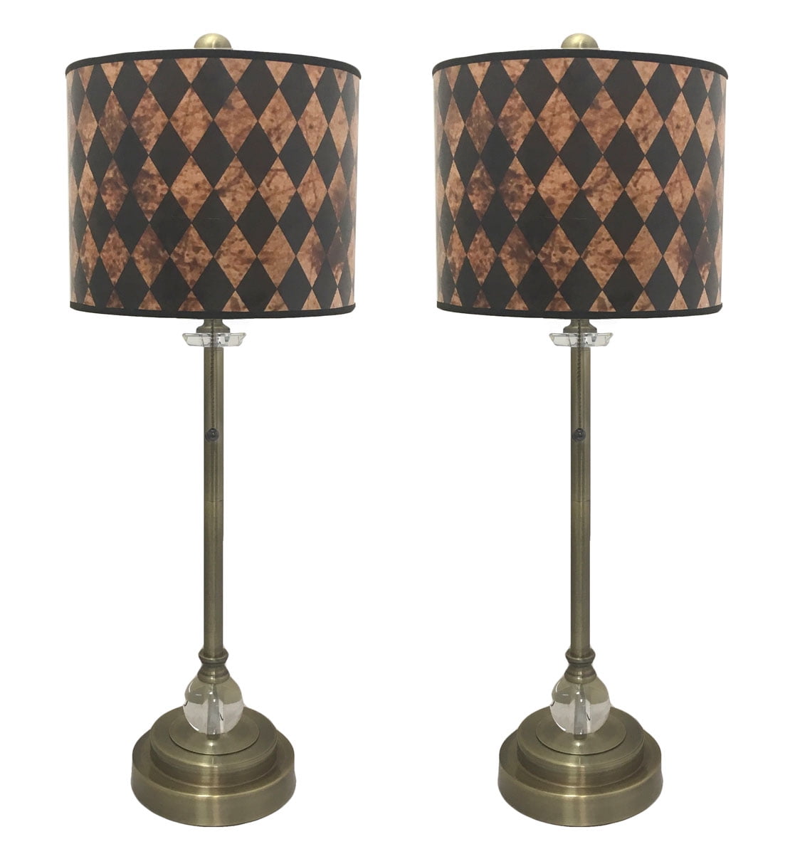 Royal Designs Antique Brass Lamp with Vertical Black Diamond Lamp Shade ...