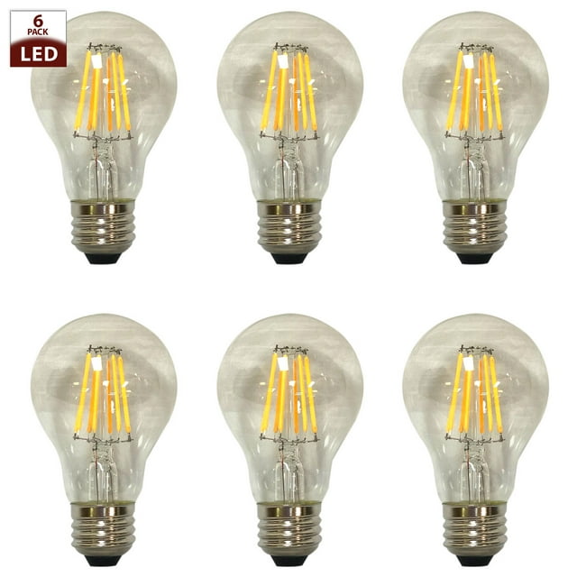 Royal Designs A60 Edison E26 Base Dimmable LED Light Bulbs, 8 Watts, 6 ...