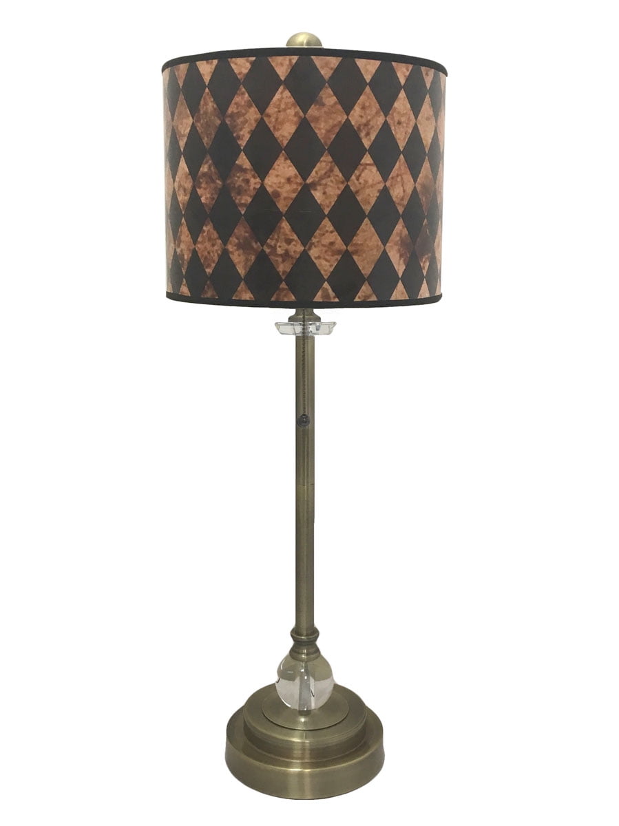 Royal Designs Antique Brass Lamp with Vertical Black Diamond Lamp Shade ...