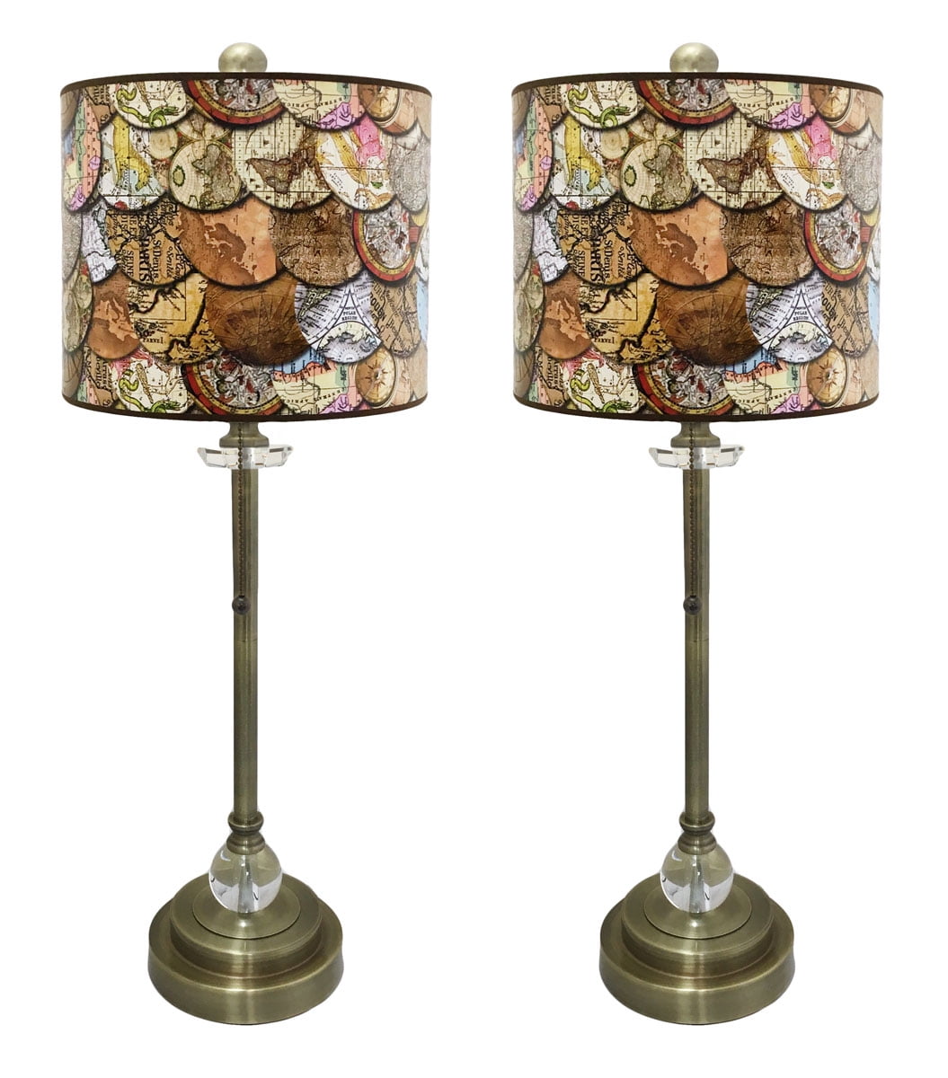 Royal Designs Antique Brass Lamp with Vintage World Maps Lamp Shade 2 ...