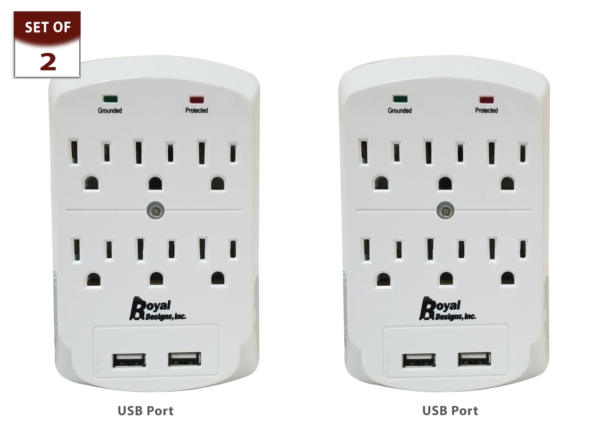 Royal Designs Black USB Wall Mount and Surge Protector with 6 Outlets ...