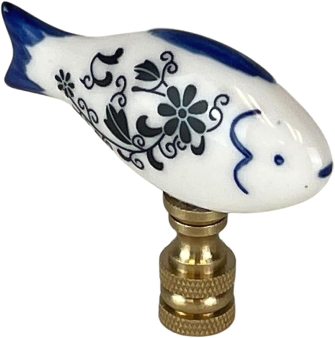 Royal Designs, Inc. Blue & White Porcelain Fish Finial for Lamp Shade ...