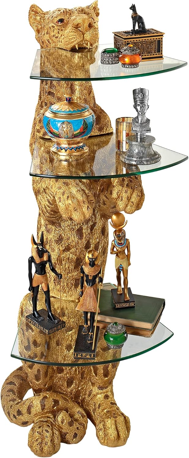 Royal Egyptian Cheetah Sculptural Glass-Shelved Pedestal Table, full ...