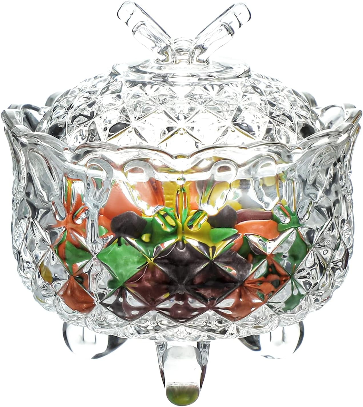 Royal Embossed Crystal Glass Candy Box with Lid Footed Jewelry Box ...
