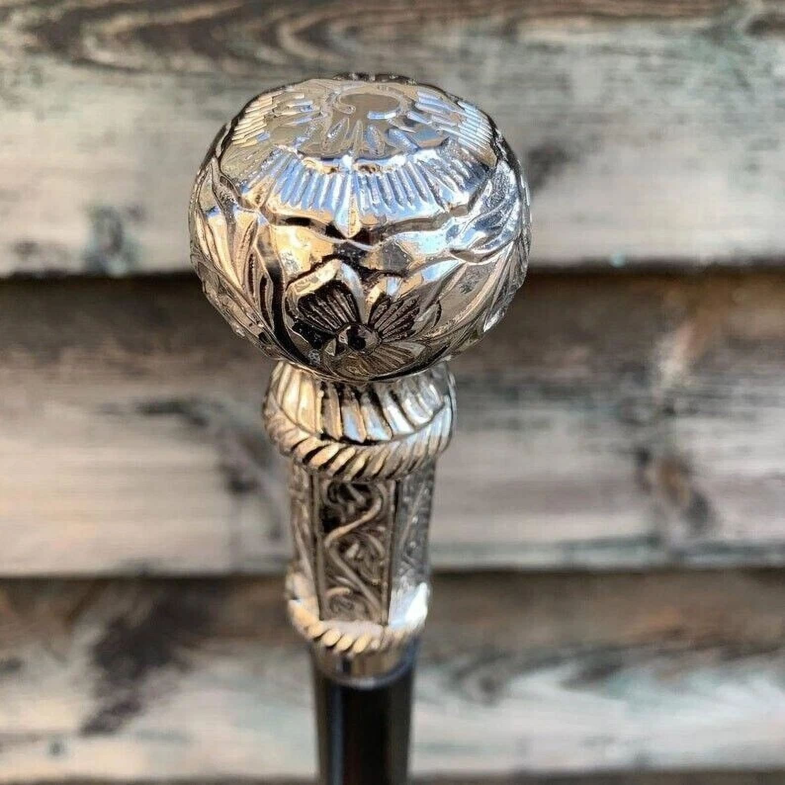 Royal Engineers Walking Cane with Solid Brass Chrome-Plated Handle ...