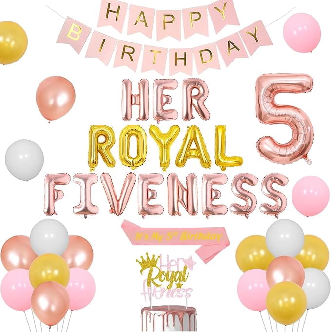 Her Royal Fiveness Birthday Decorations for Girls Princess Themed 5th ...