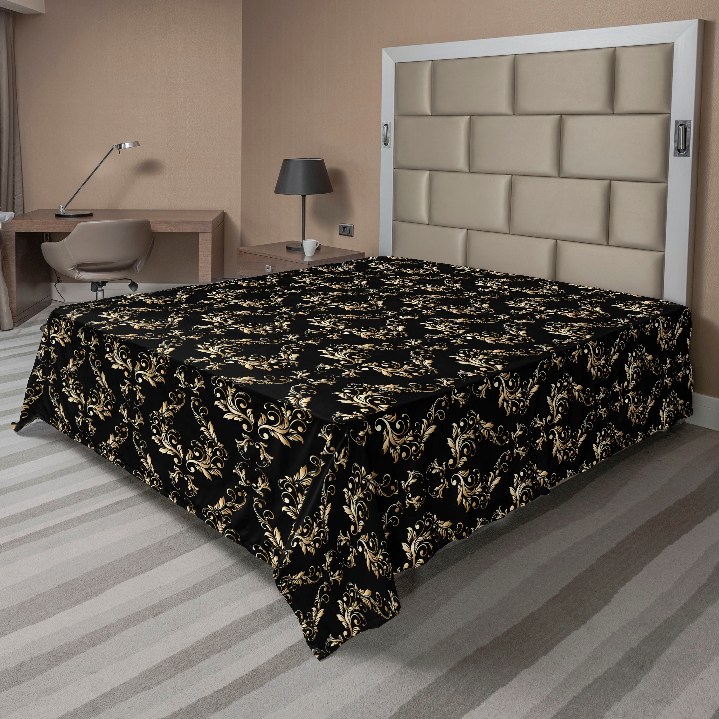 Ambesonne Royal Flat Bedding Sheet Soft Top Sheet, Floral Rococo Design ...