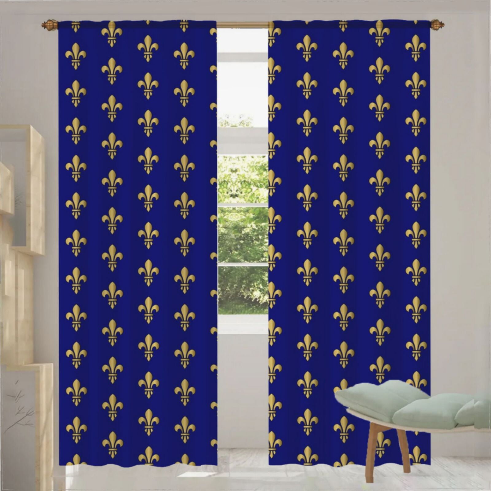 Royal Fleur De Lys Blue Window Tulle Curtains for Living Room Kitchen ...