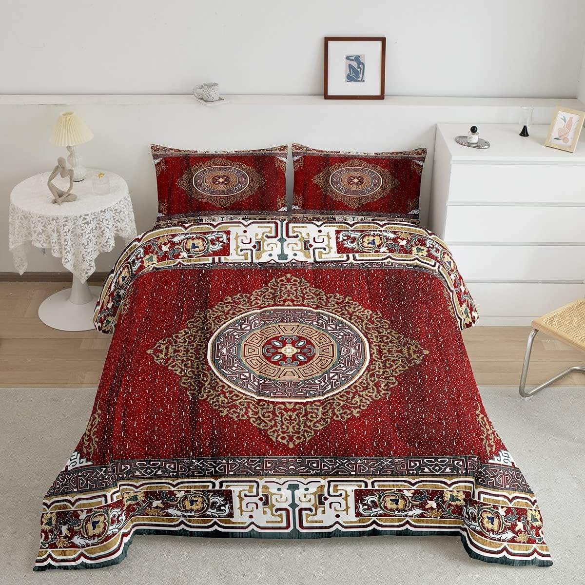 Royal Floral Comforter Set Twin Black Gold Boho Bedding Set Persian ...