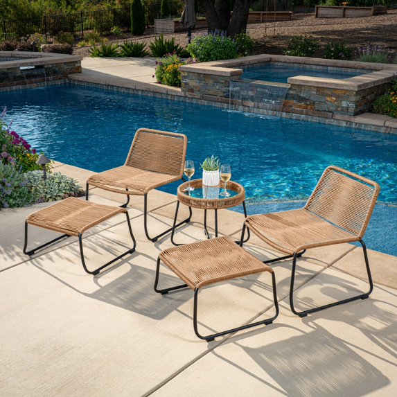 Royal Garden Avery 5-Piece Modern Rope Seating Set with Ottomans Brown ...