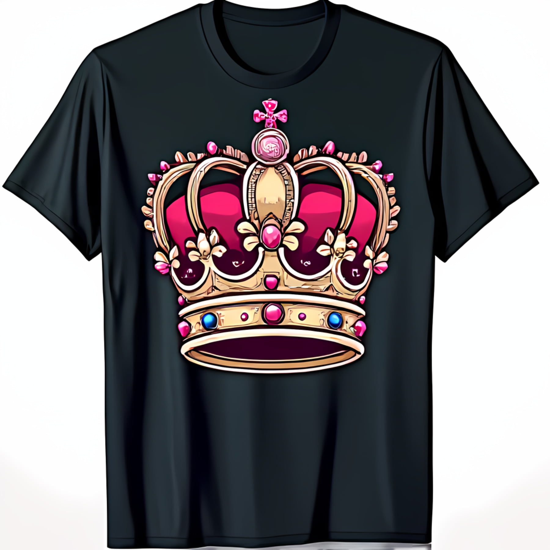 Royal Gold Crown T-Shirt with Pink Accents and Gemstone Details on ...