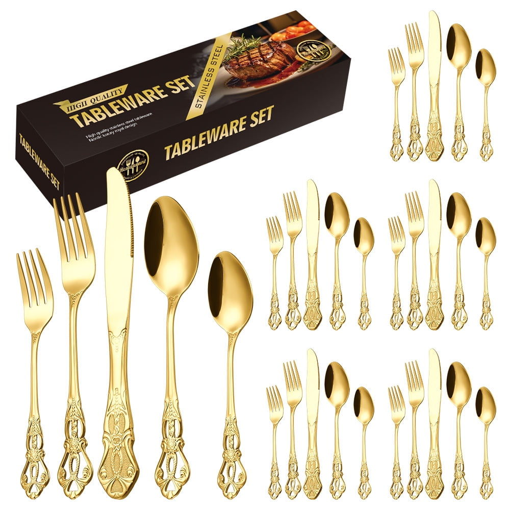 Royal Gorgeous Vintage Gold Stainless Steel 30 Piece Flatware Set, Rust ...