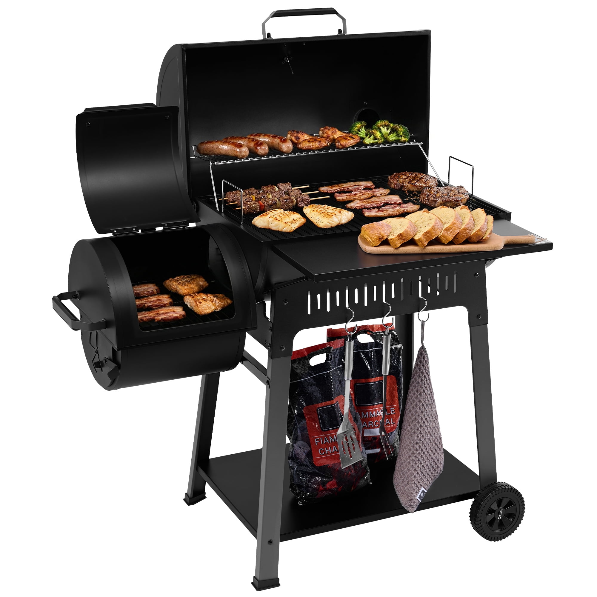 Royal Gourmet CC1831F Barrel Charcoal Grill with Offset Smoker,with ...