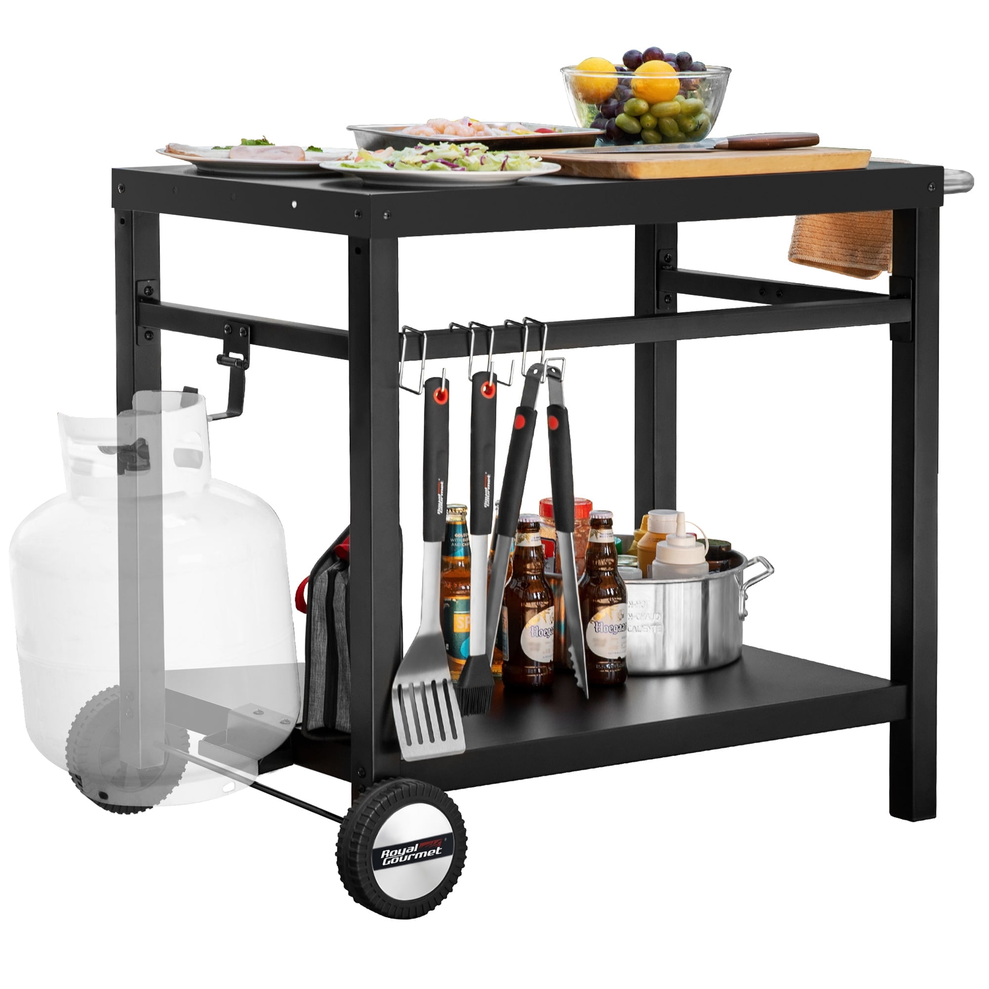 Royal Gourmet Portable BBQ Cooking Cart, Double Shelf Outdoor Kitchen ...