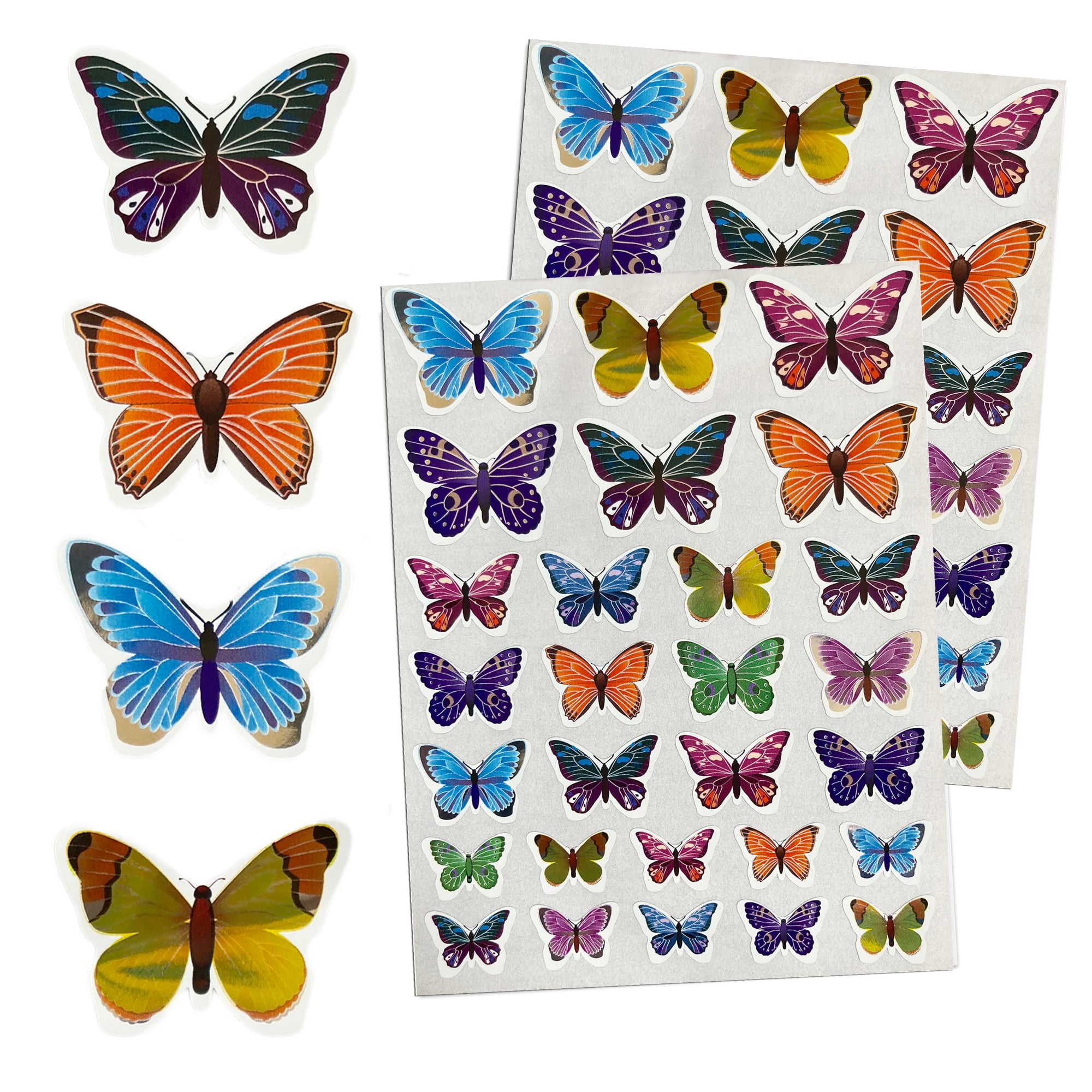 Royal Green Colorful Butterfly Stickers for Kids in 3 Sizes Metallic ...