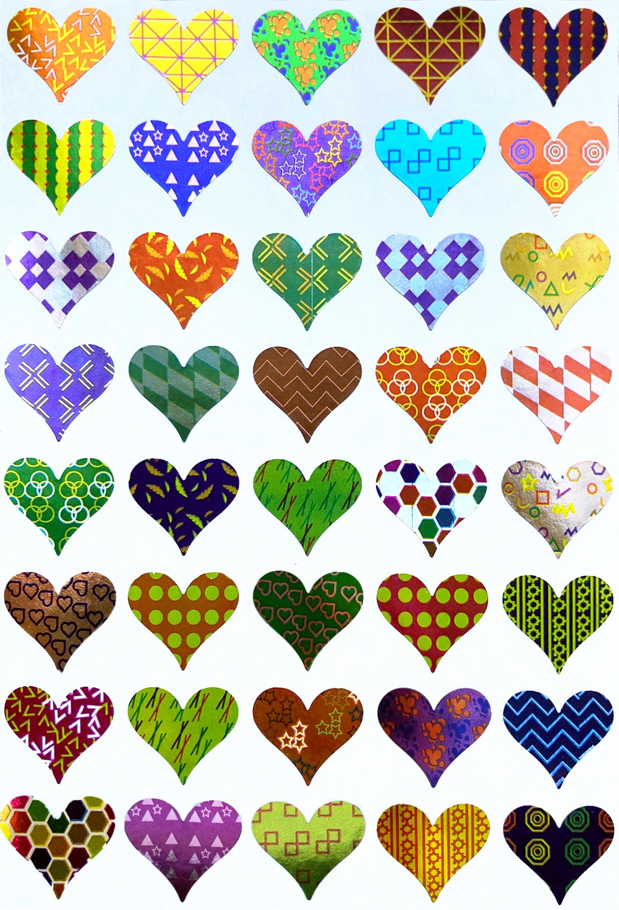 Royal Green Colorful Heart Sticker Sheets in Assorted Patterns - 400 ...