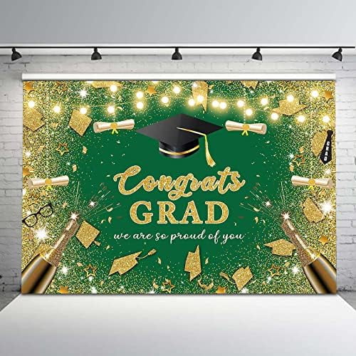 Royal Green and Gold Congrats Grad Backkdrop Glitter Dots Champagne ...