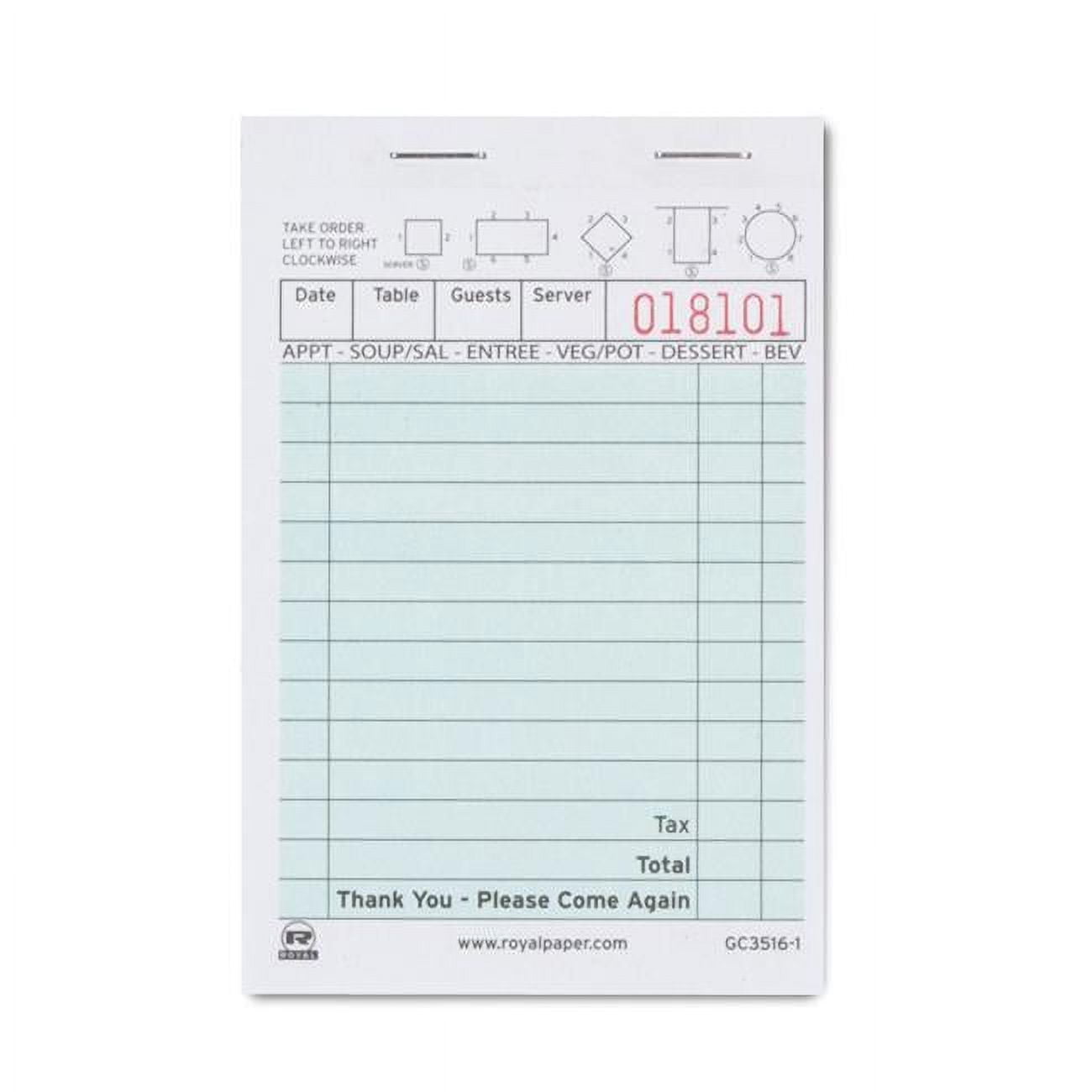 Royal Green Guest Check Paper, 1 Part Booked with 14 Lines, Package of ...