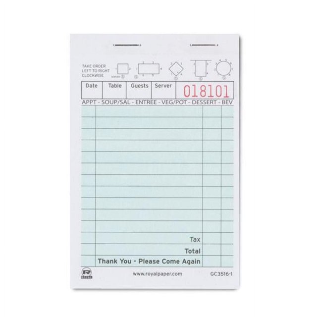 Royal Green Guest Check Paper, 1 Part Booked with 14 Lines, Package of ...