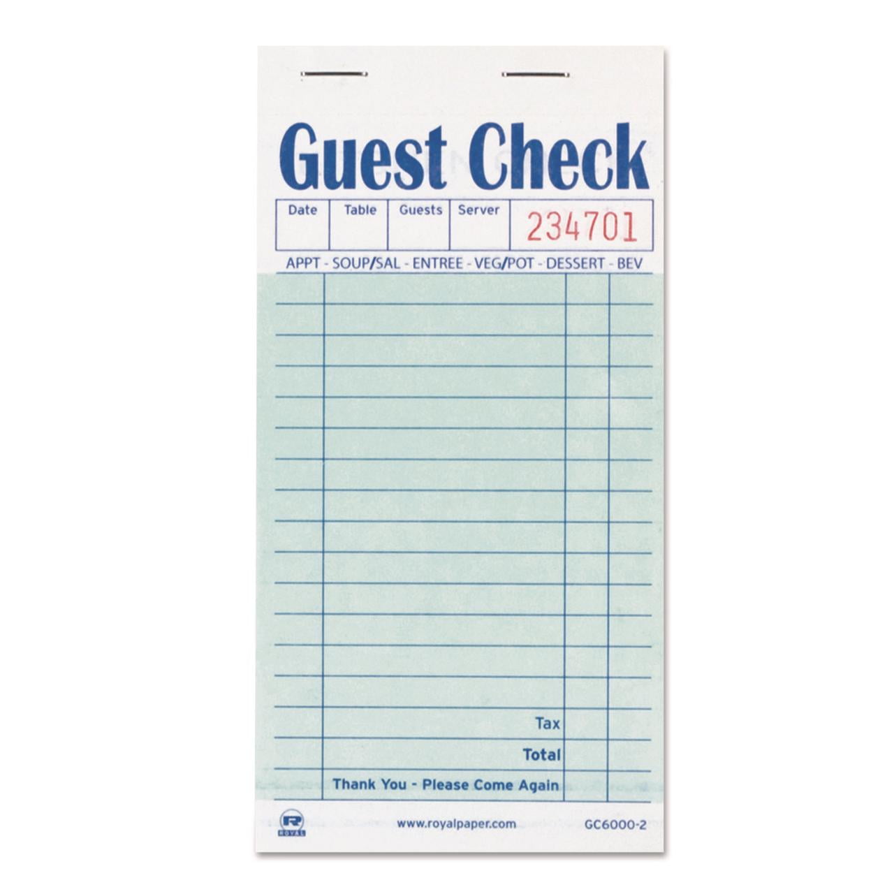 Royal Green Guest Check Paper, Interleaved Carbon 2 Part Booked, Case ...
