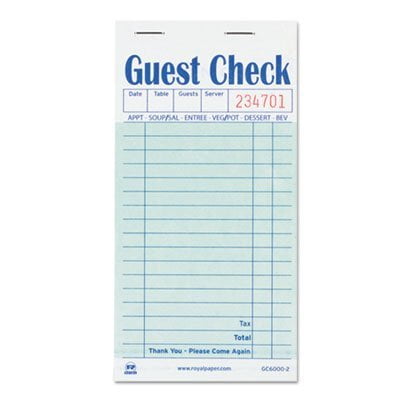 Royal Guest Check Book 1 Book of 50 Duplicate Sheets Each Sheet with ...