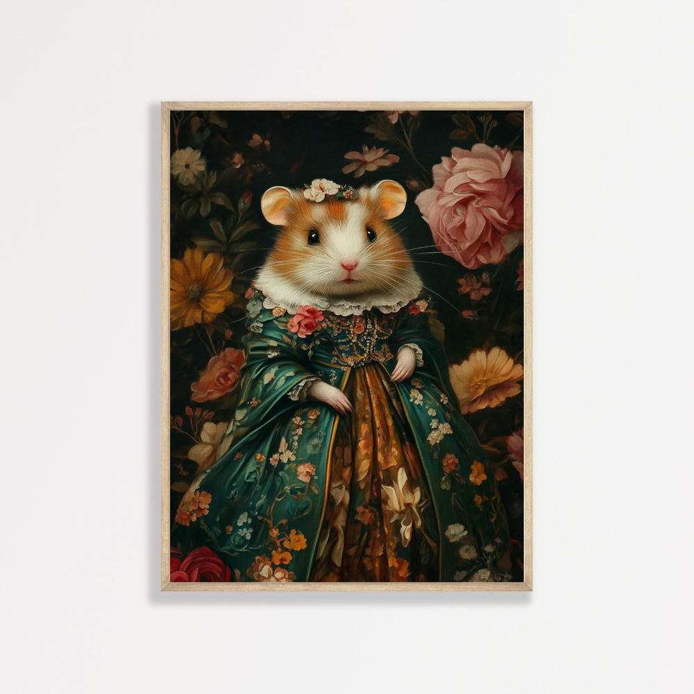 Royal Hamster Painting, Vintage Maximalist Victorian Portrait Wall Art ...