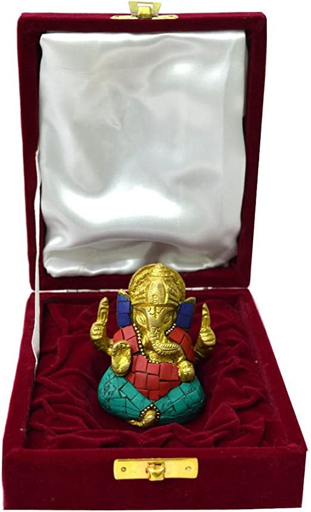 Royal Handicrafts Brass Lord Ganesha Statue Embedded With Semi Precious ...