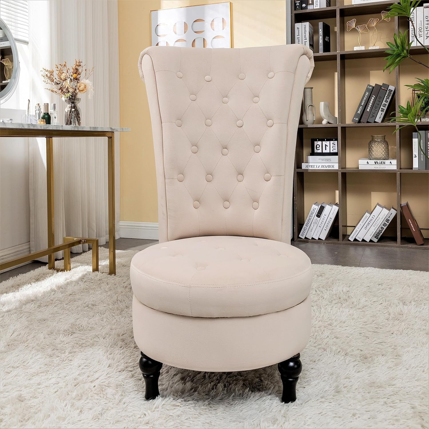 Royal High-Back Velvet Accent Chair for Vanity with Storage and ...