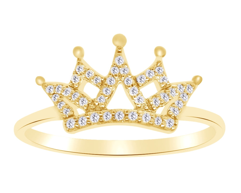 AFFY Royal King 0.12 Cttw Round Shape White Diamond Crown Ring In 10K ...