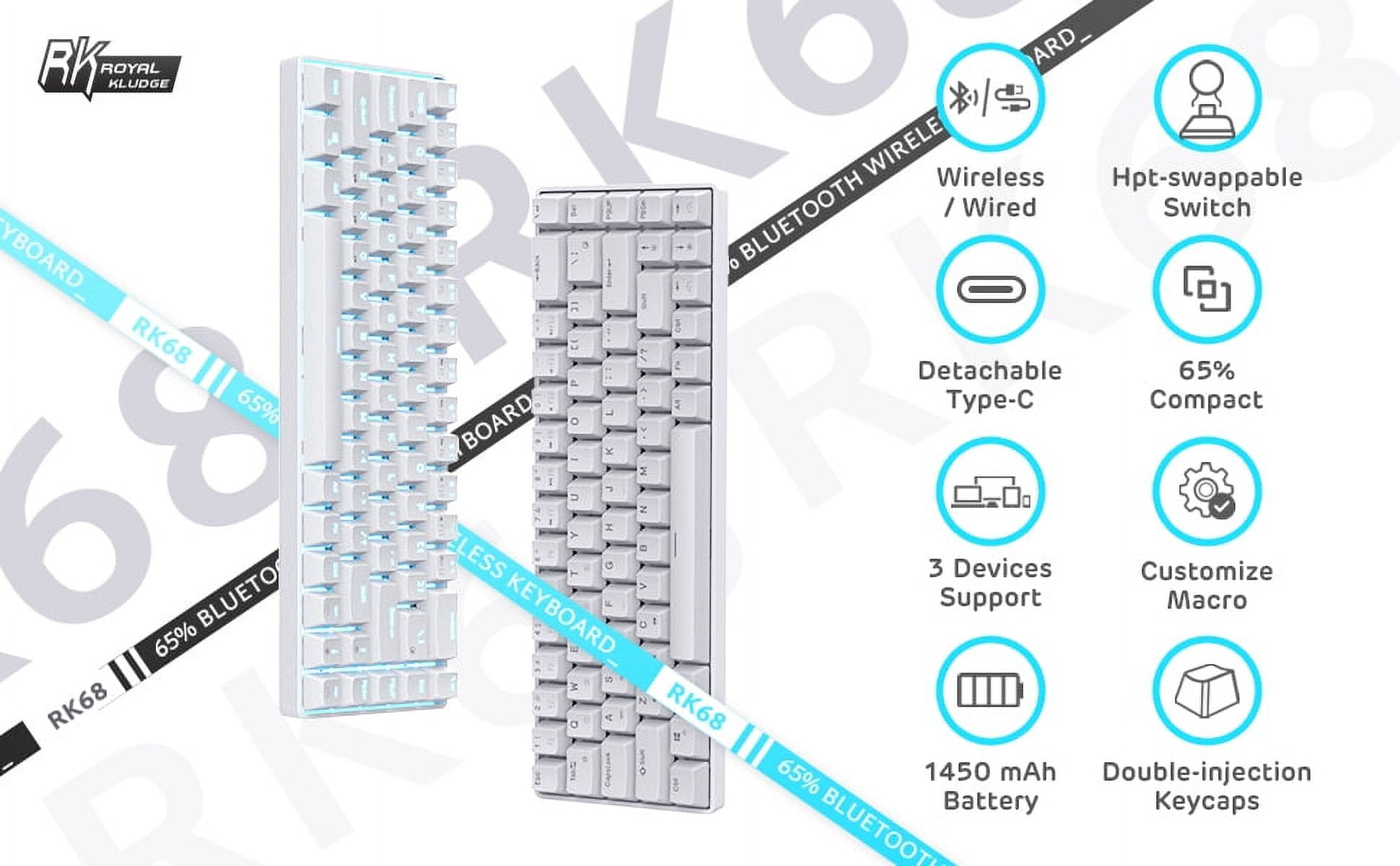 Royal Kludge RK68 White Wireless Swappable Keyboard Red Switch USB22 ...