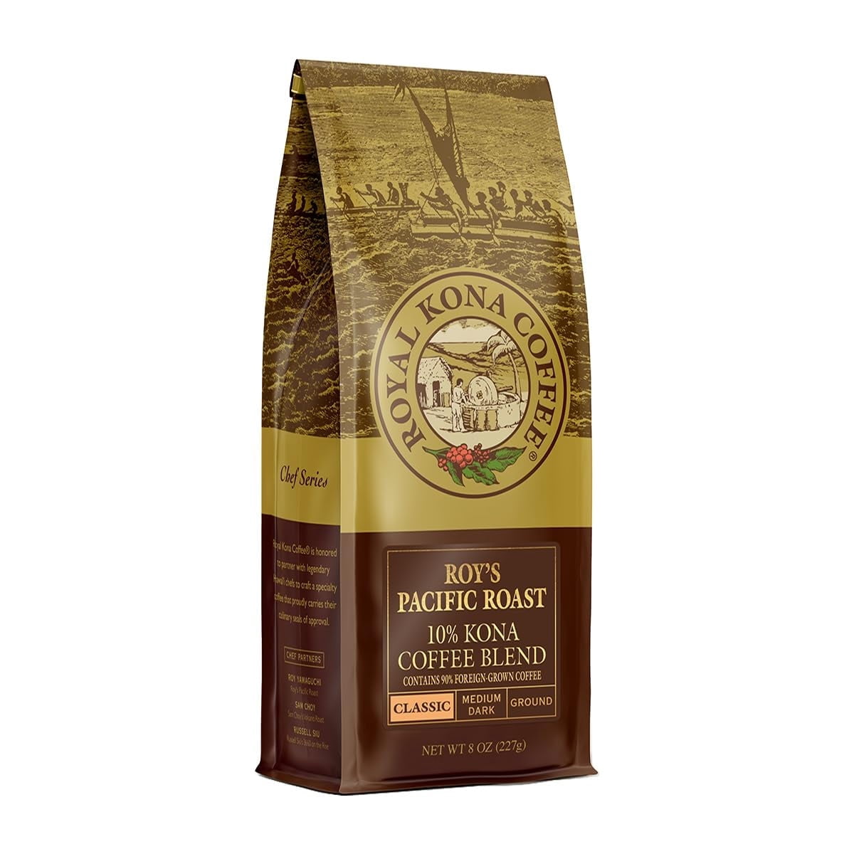 Royal Kona Roy's Medium Roast 10% Kona Coffee Blend, Ground, 8 oz. Bag ...