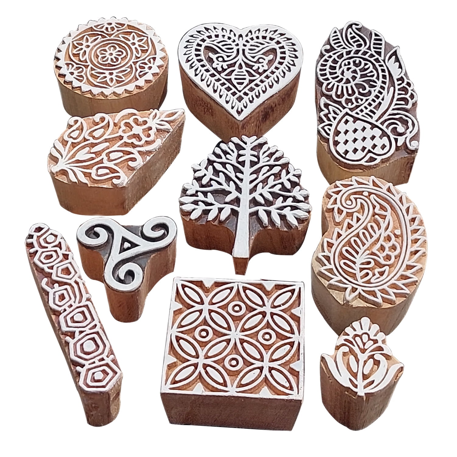 Royal Kraft Assorted Wooden Block Printing Stamps (Set of 10) Bulk01 ...