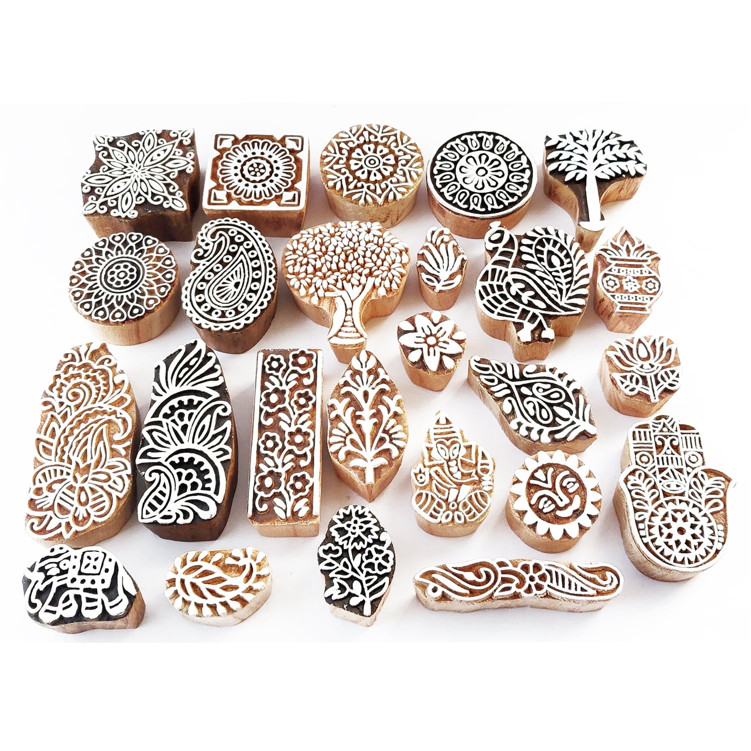Royal Kraft Assorted Wooden Block Printing Stamps (Set of 25) Bulk01 ...